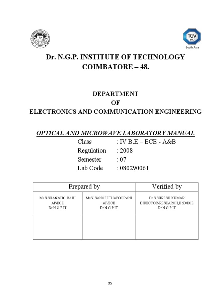 EC2405 - Microwave Experiments | PDF | Antenna (Radio) | Microwave