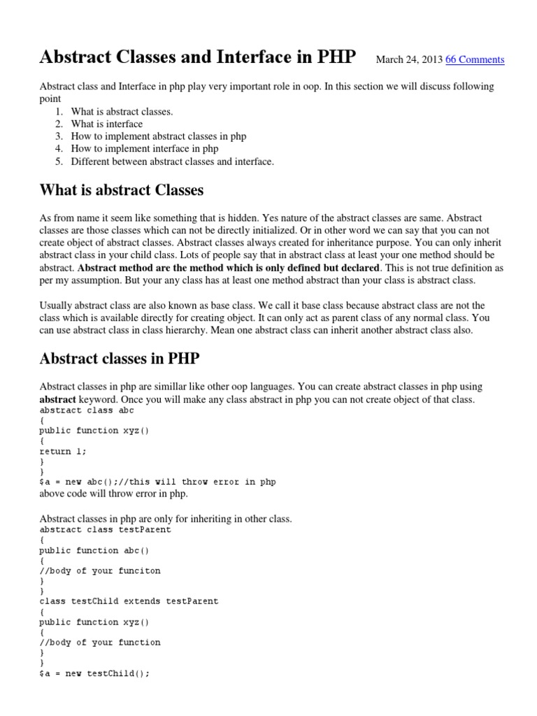 Abstract Classes and Interface in PHP March 24 | Download Free PDF | Class (Computer Programming ...