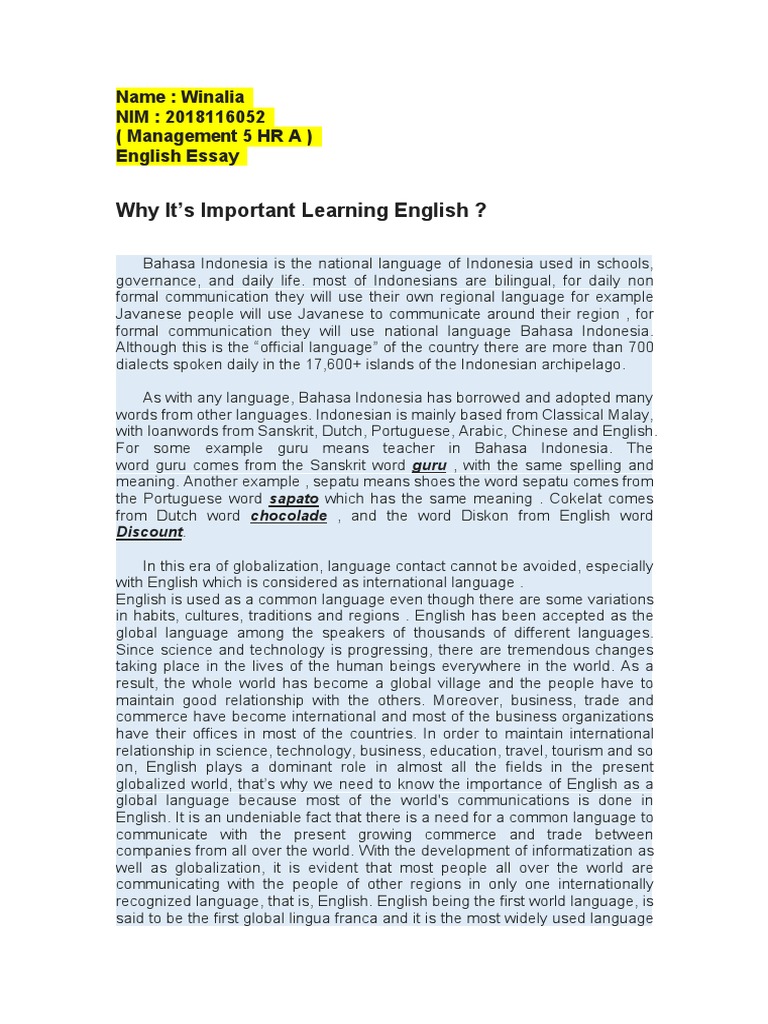 Importance of Learning English | Download Free PDF | Indonesian ...