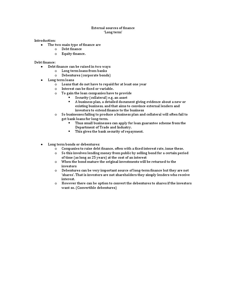 External Sources of Finance Long Term | PDF | Stocks | Loans