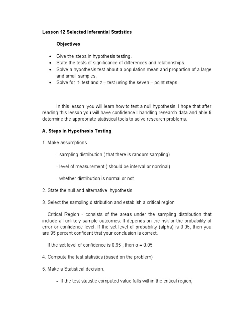 12-Selected Inferential Statistics | PDF | Statistical Hypothesis ...