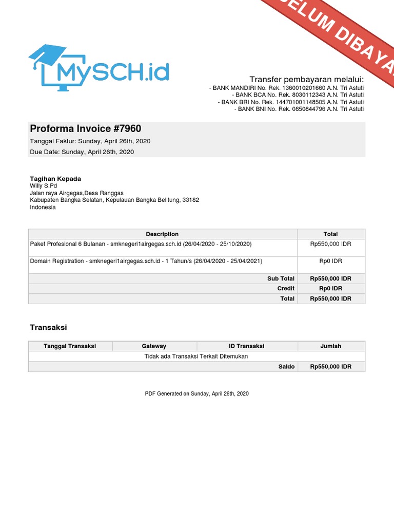 Proforma Invoice #7960: Transfer Pembayaran Melalui | PDF | Banks | Banking
