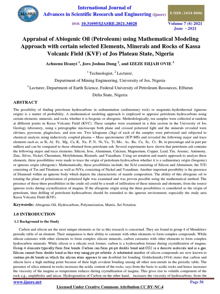 Abiogenic Oil Analysis via Mathematical Modeling | PDF | Basalt | Rock ...