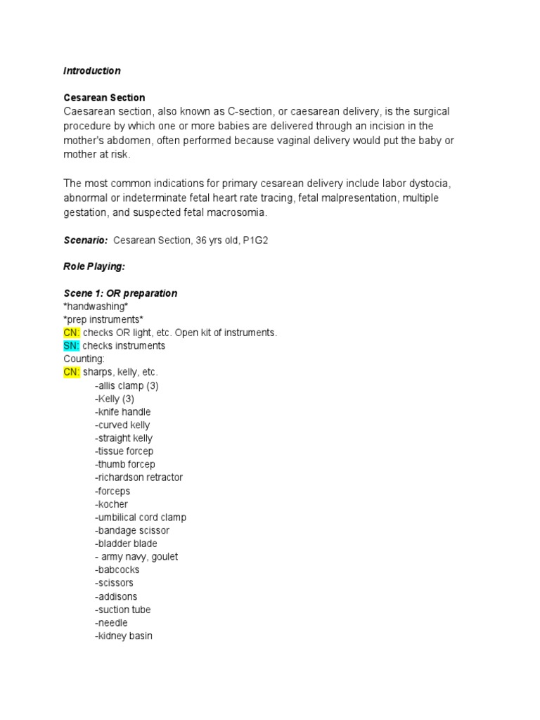 CS Script | PDF | Caesarean Section | Surgery