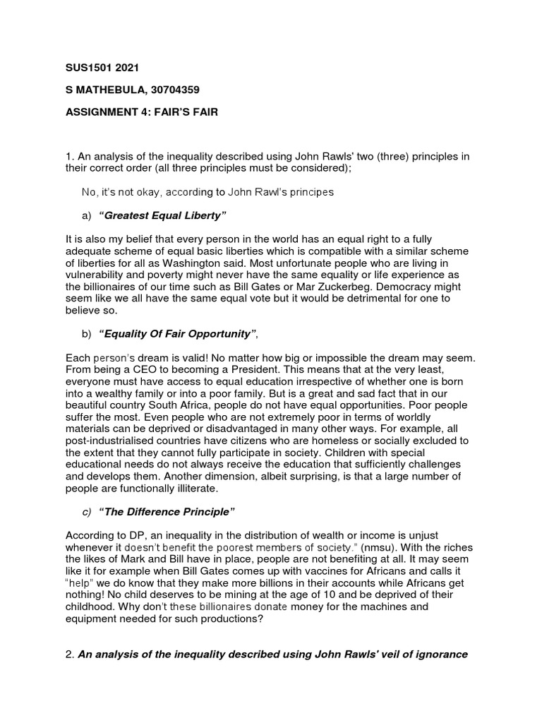 Sus1501 2021 Assignment 4 | PDF | Equal Opportunity | John Rawls