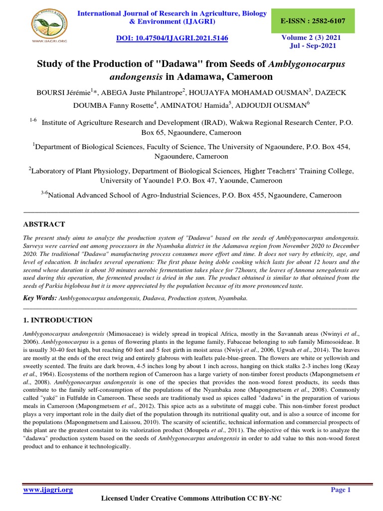 Study of The Production of "Dadawa" From Seeds of Amblygonocarpus ...