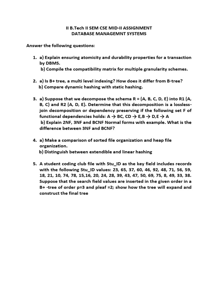 Dbms Mid-II Assignment | PDF