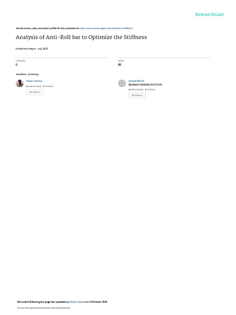 Optimizing Anti Roll Bar Stiffness Through Fea Analysis Pdf Automotive Technologies Land