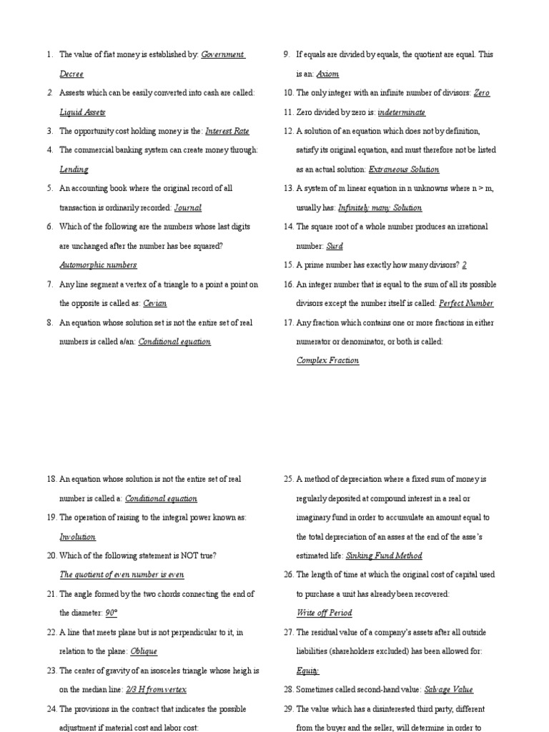 PRIME Diagnostic Test 5 MESL Elements and Problem Solving | PDF | Area ...