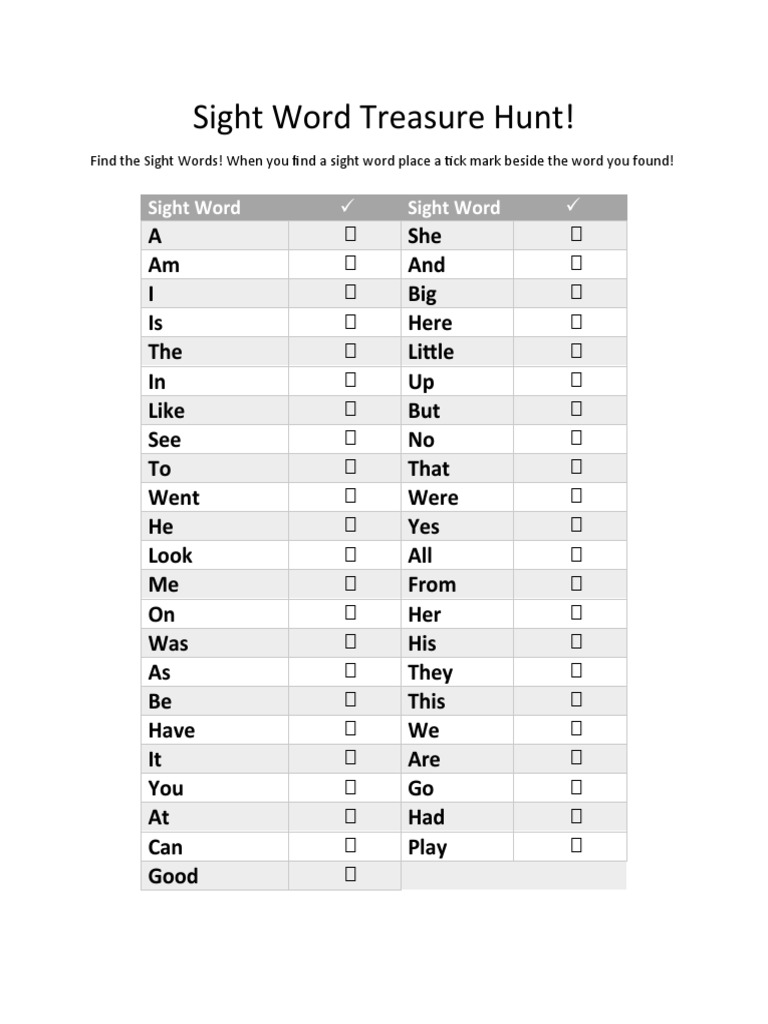 Sight Word Hunt | PDF