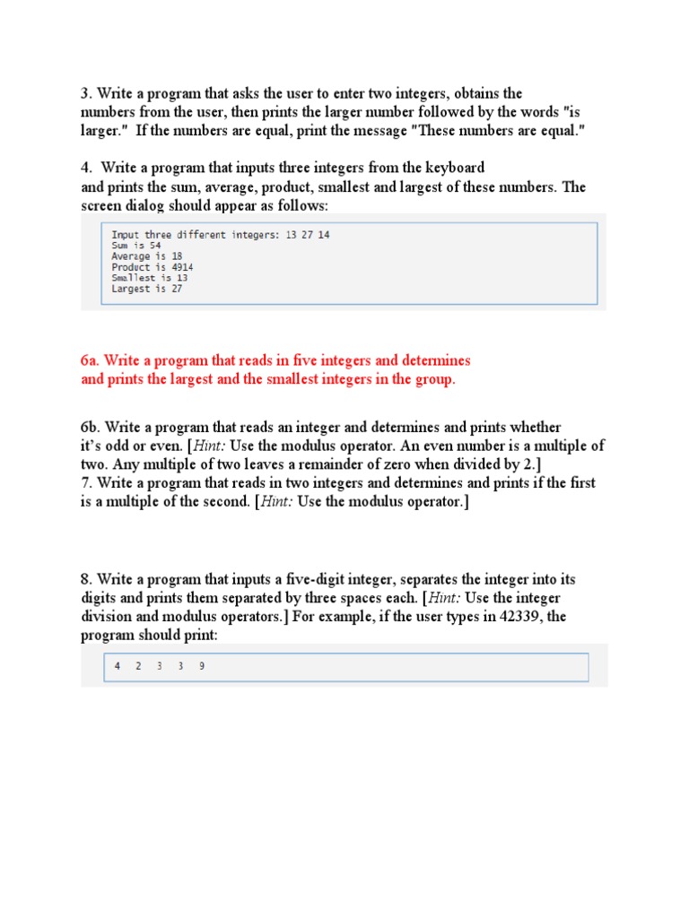 6a. Write A Program That Reads in Five Integers and Determines and ...