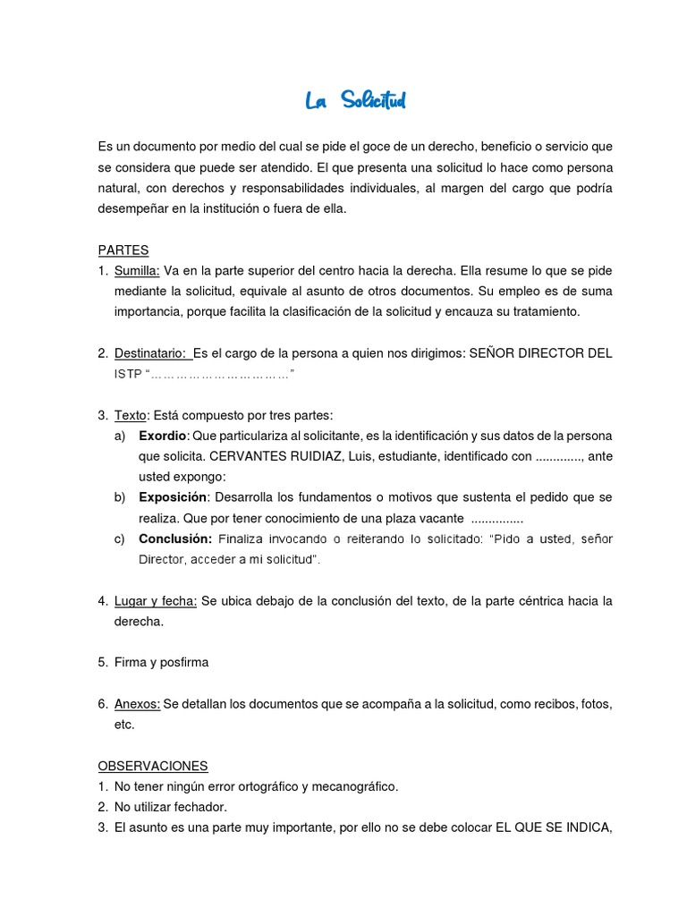 La Solicitud Concepto y Estructura | PDF