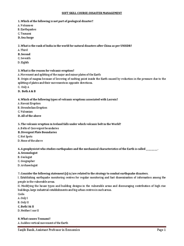 Disaster Management MCQs and Strategies | PDF | Flood | Tsunami