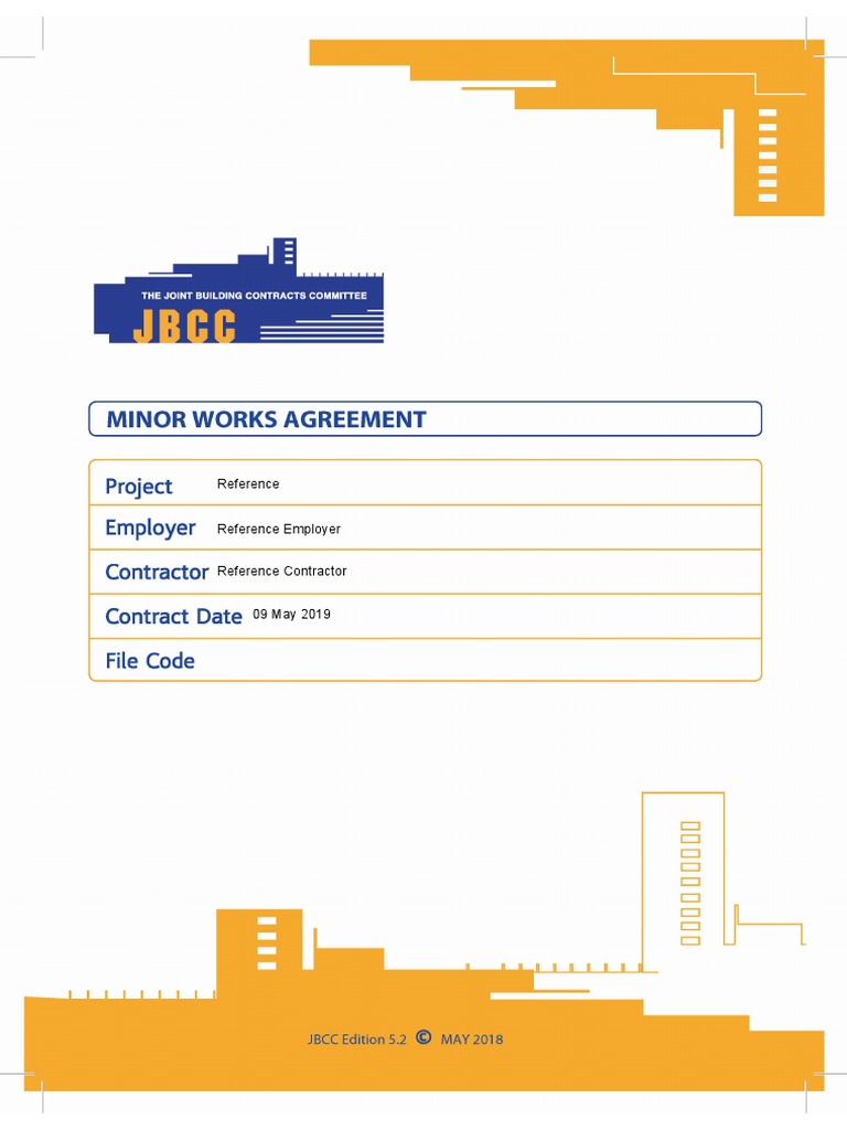 JBCC Minorworks Agreement V62 M5.2 2018-11 | PDF | Indemnity | Employment