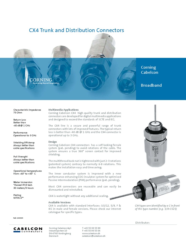 CX4 Trunk and Distribution Connectors: Corning Cabelcon Broadband | PDF ...