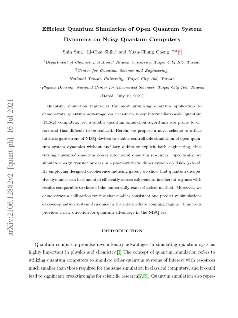 Efficient Quantum Simulation of Open Quantum System Dynamics On Noisy Quantum Computers | PDF ...