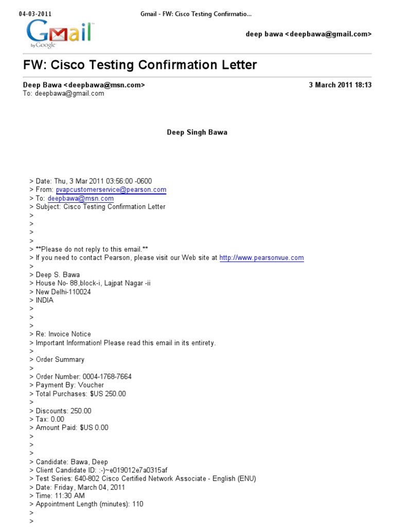 Cisco Testing Confirmation Letter | PDF | Identity Document | Cisco ...