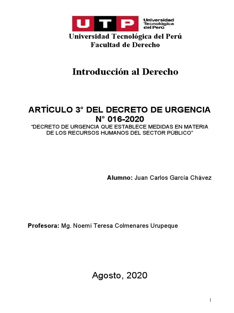 Análisis del Artículo 3° del Decreto de Urgencia 016-2020 | PDF | Derecho laboral | Constitución