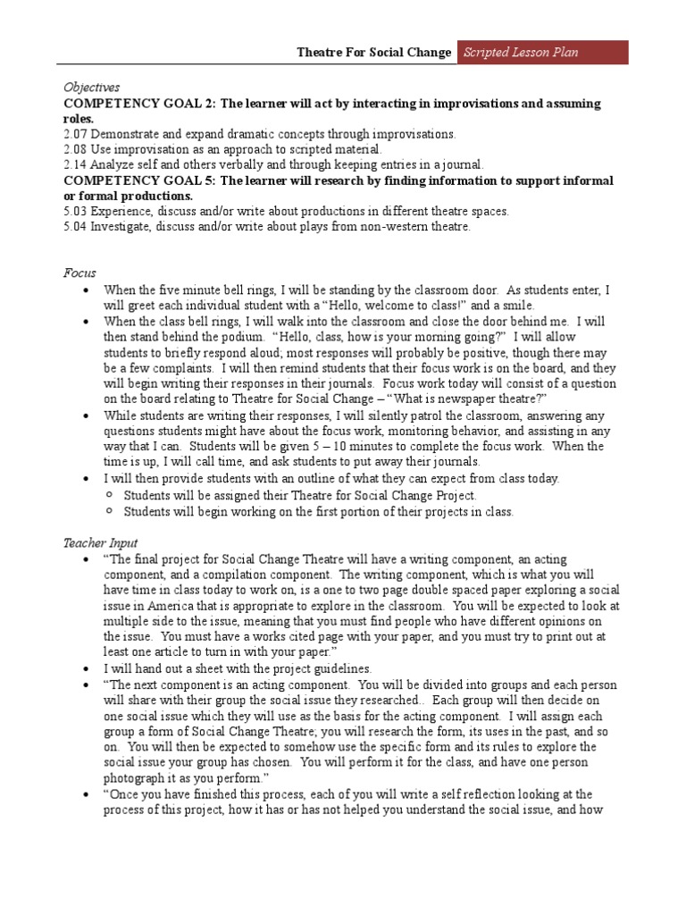 Theatre for Social Change Lesson Plan | PDF | Lesson Plan | Newspapers