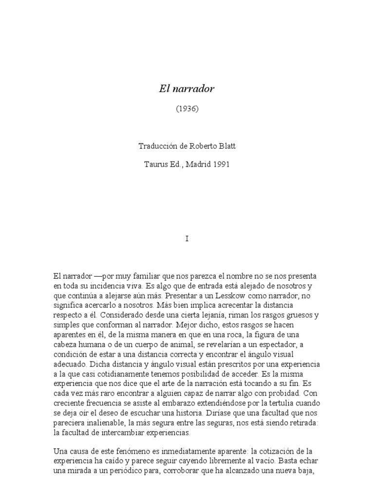 El narrador-WALTER BENJAMIN | PDF