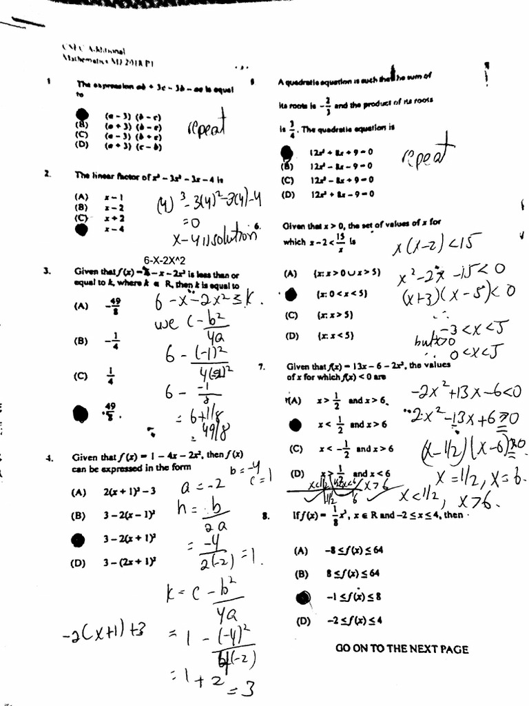 CSEC Additional Mathematics 2018 P1 Solutions | PDF