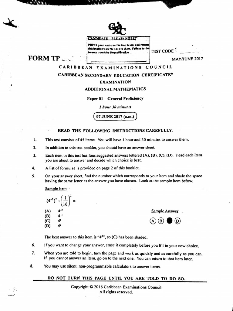 CSEC Additional Mathematics 2017 P1 Solutions | PDF