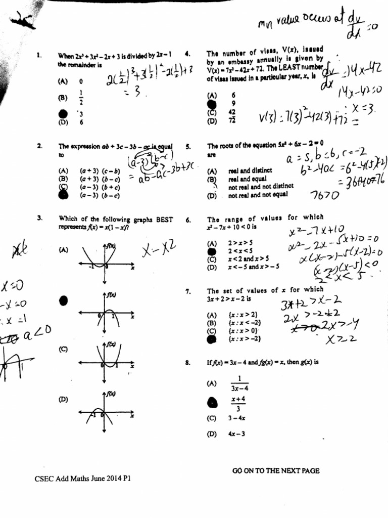 CSEC Additional Mathematics 2014 P1 Solutions | PDF