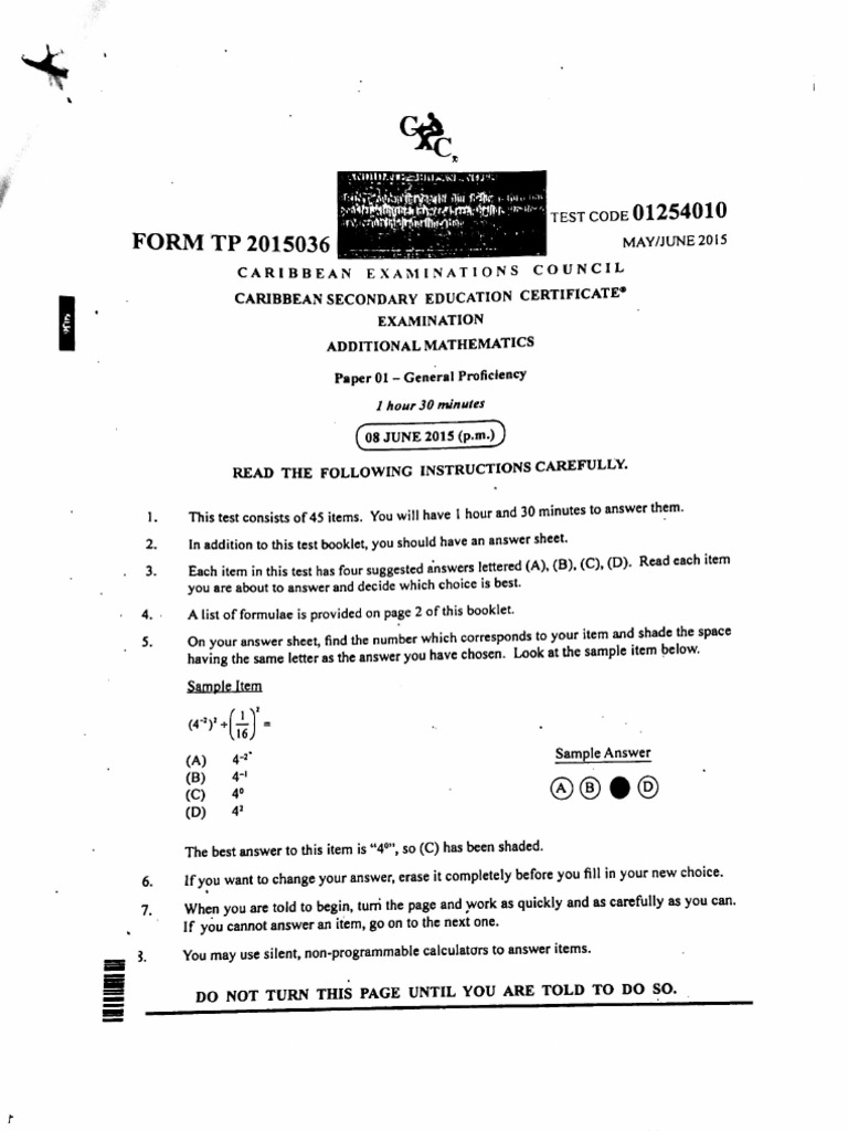CSEC Additional Mathematics 2015 P1 Solutions | PDF