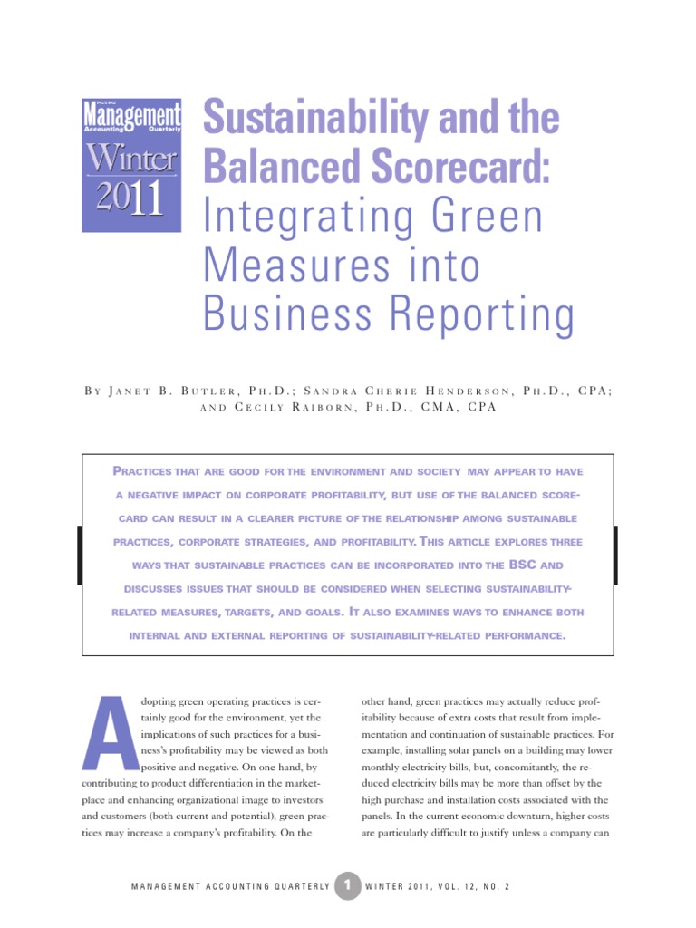 Sustainability and The Balanced Scorecard Integrating Green Measures ...