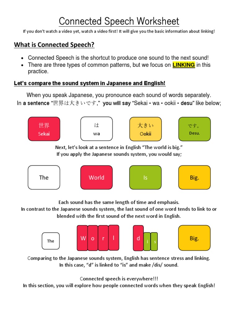 Connected Speech Worksheet | PDF | English Language | Sentence ...