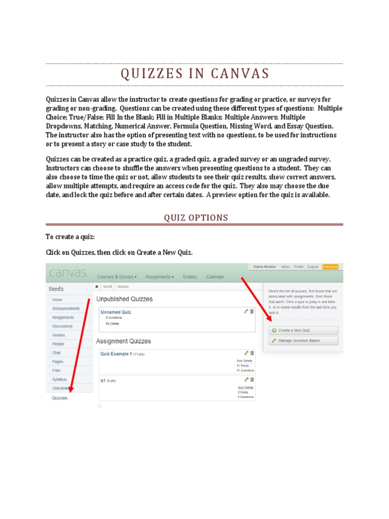 Quizzes in Canvas: Quiz Options | PDF | Quiz | Quiz Games
