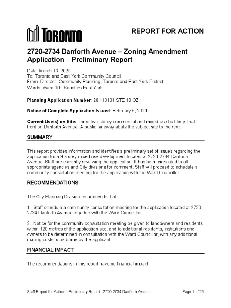 Report For Action 2720-2734 Danforth Avenue - Zoning Amendment ...