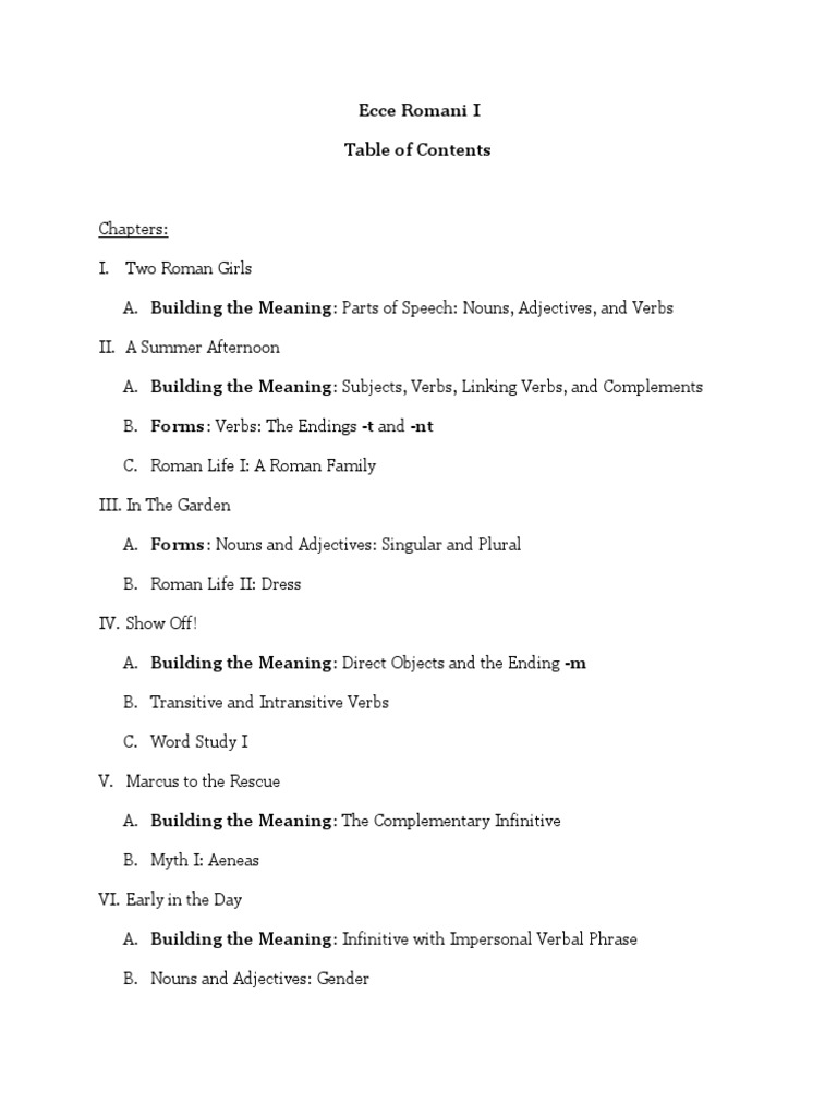 Ecce Romani I TOC | PDF | Verb | Linguistic Morphology