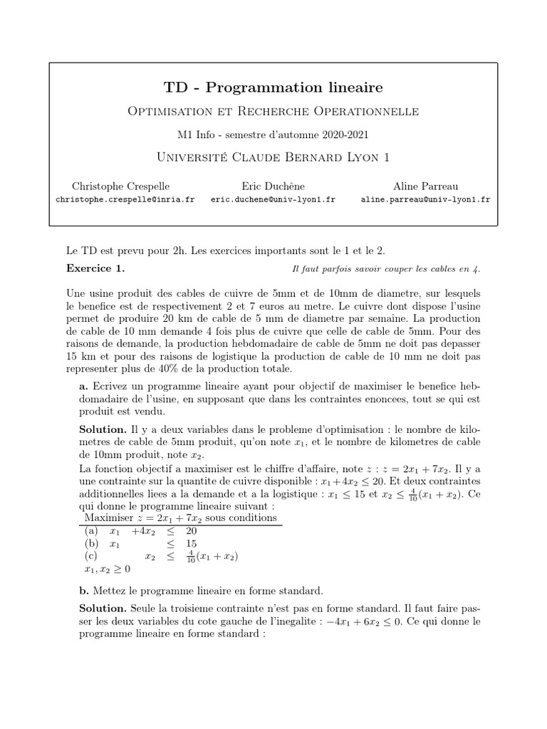 TD4 Corrige | PDF | Optimisation linéaire | Inégalité (mathématiques)