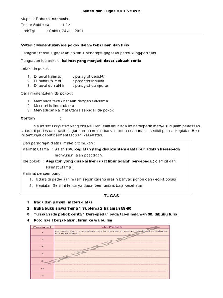 Materi Dan Tugas BDR Kelas 5 Bahasa Indonesia (24-7-21) | PDF