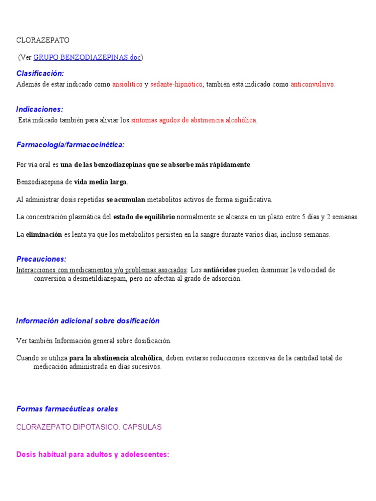 Clorazepato: Usos, Dosis y Precauciones | PDF | Benzodiazepinas ...