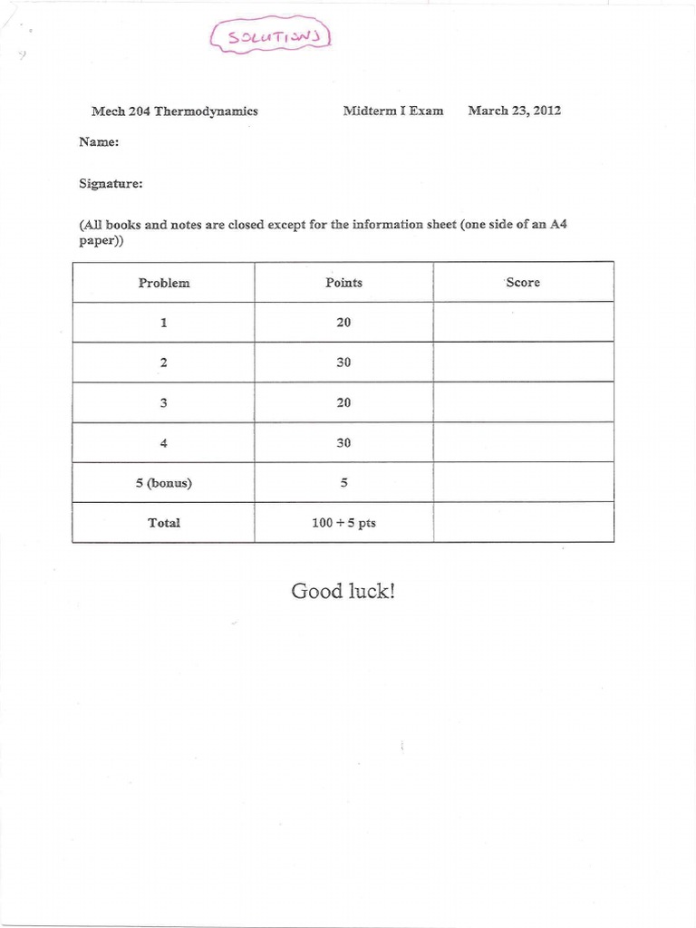 Mech 204 Mid I2012 Solutions | PDF