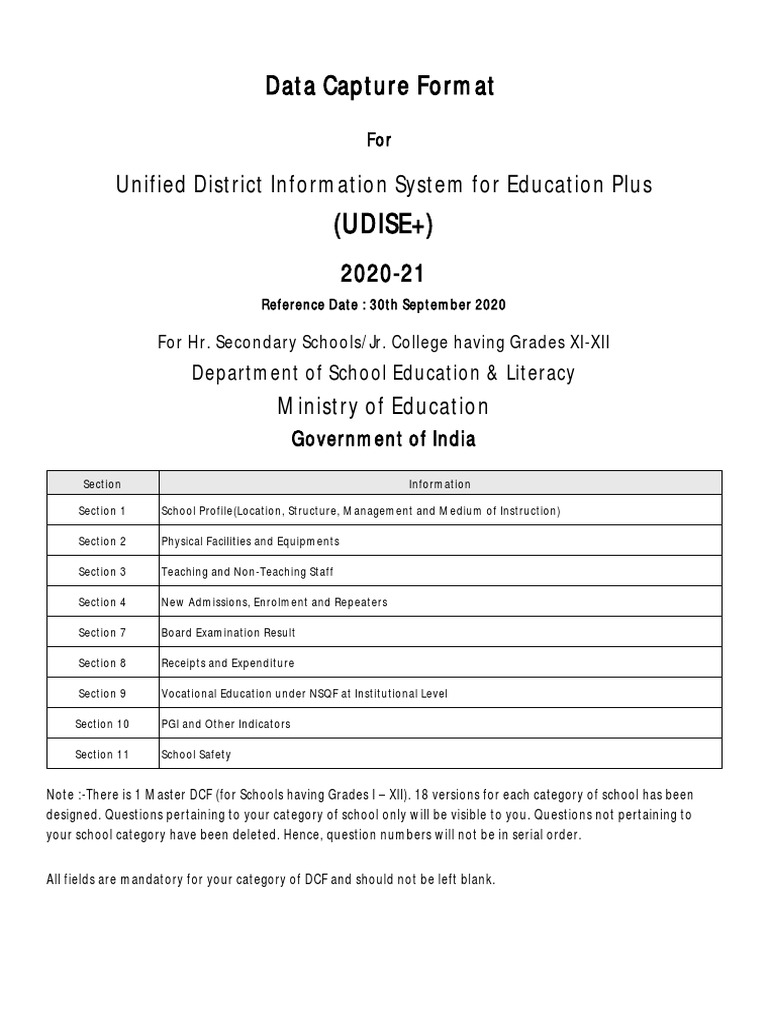 (UDISE+) : Data Capture Format | PDF | Toilet | Schools