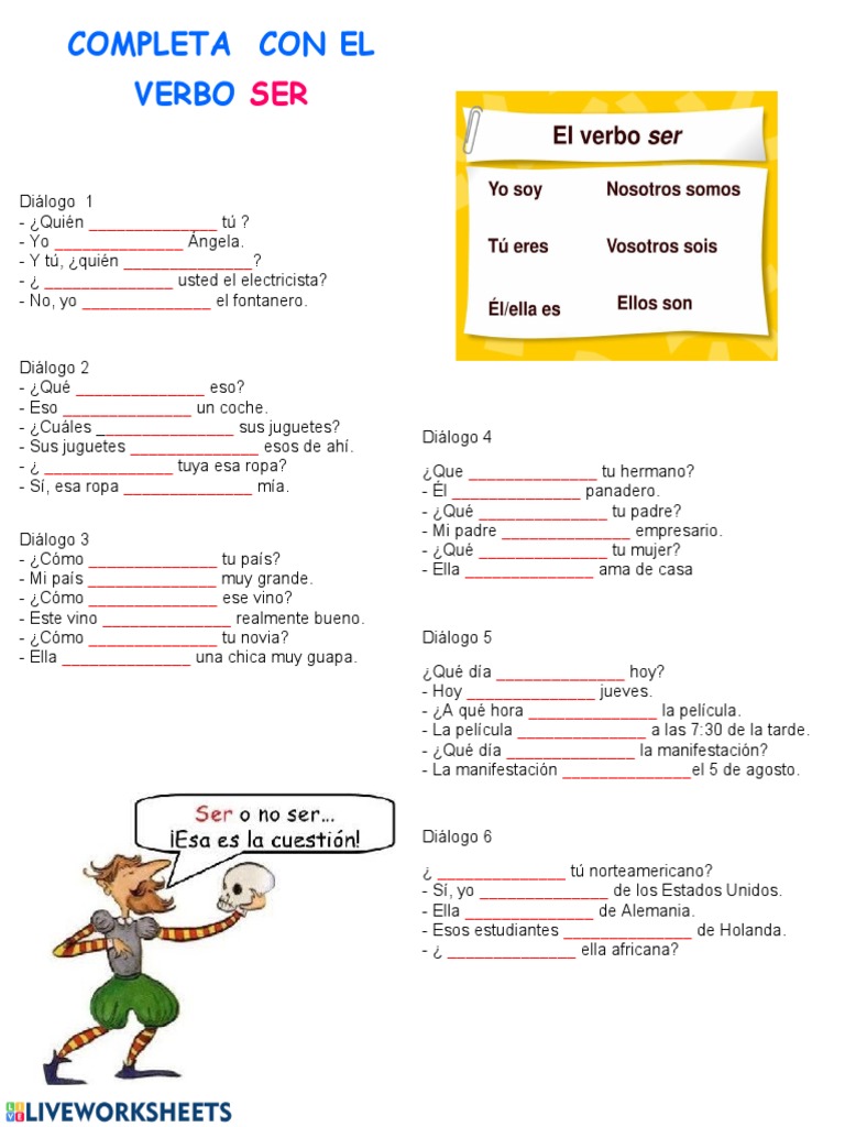Ejercicios de diálogos con el verbo ser | PDF | Hogar, jardinería y ...