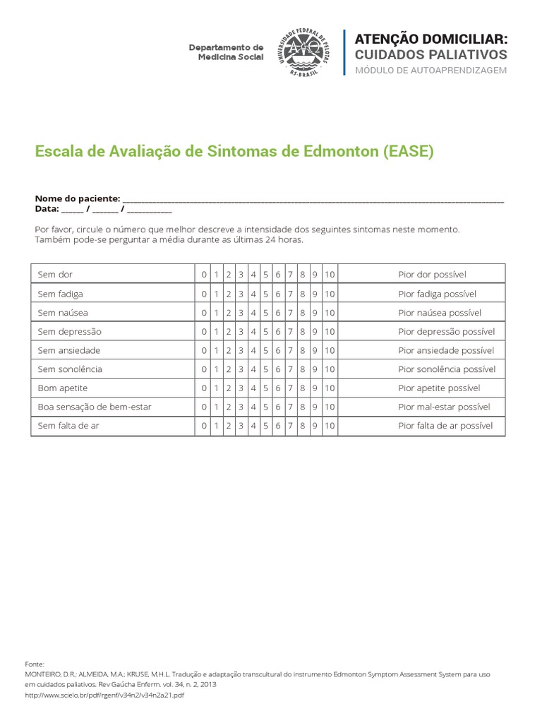 Escala de Edmonton | PDF | Bem-estar | Estilo de vida
