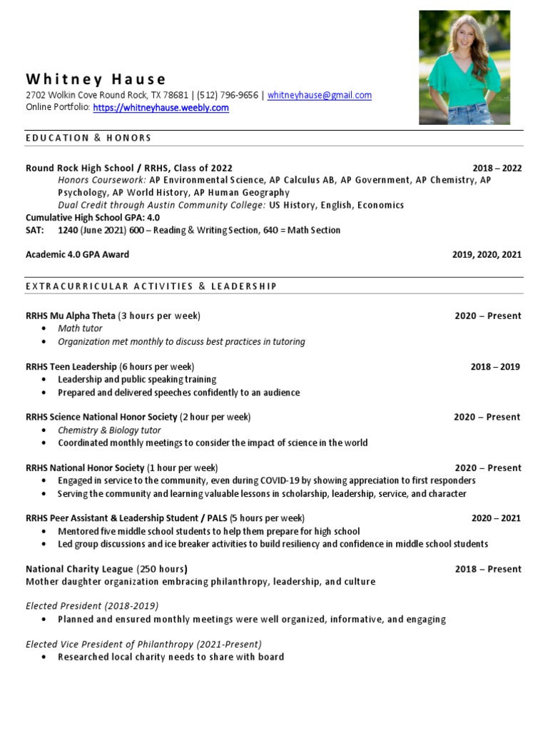 Whitney Hause Resume | PDF | Advanced Placement | Further Education