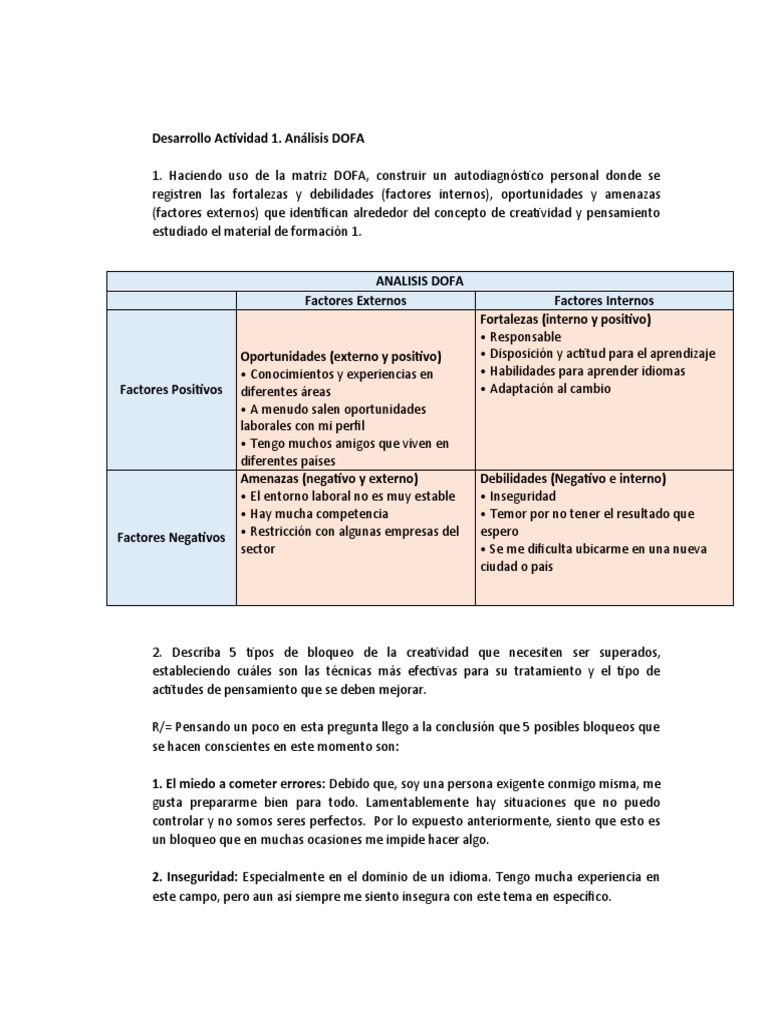 Analisis Dofa | PDF | Análisis FODA | Creatividad
