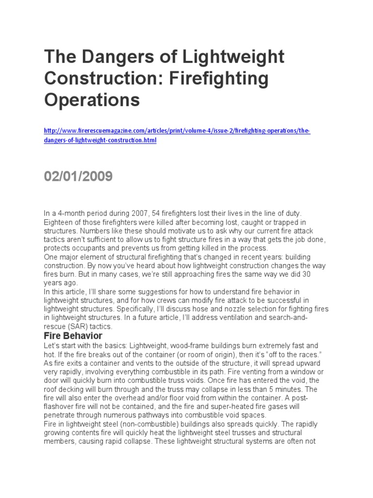 The Dangers of Lightweight Construction-Firefighting Operations ...