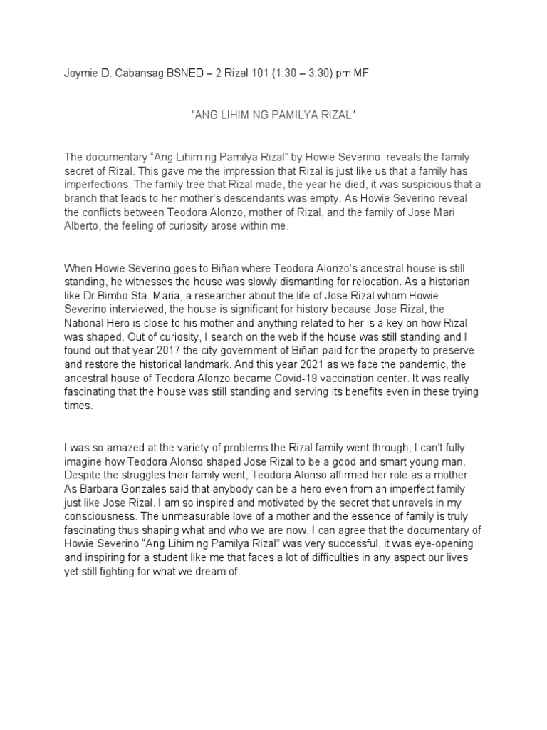 Ang Lihim NG Pamilya Rizal | PDF