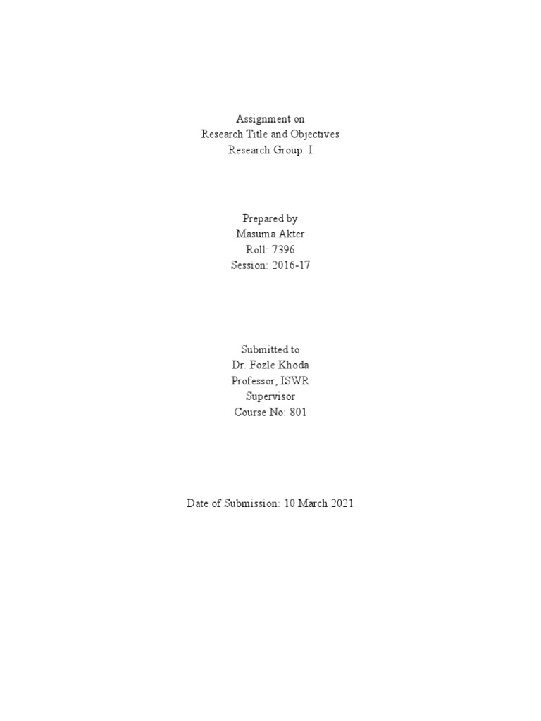 Assignment On Research Title and Objectives Research Group: I | PDF
