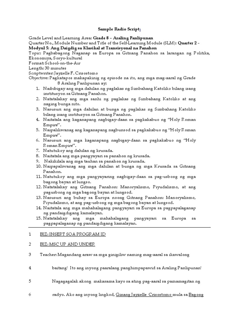 RBI - AP 8 - Q2 - MODULE 5-Week 5 - Radio Script | PDF