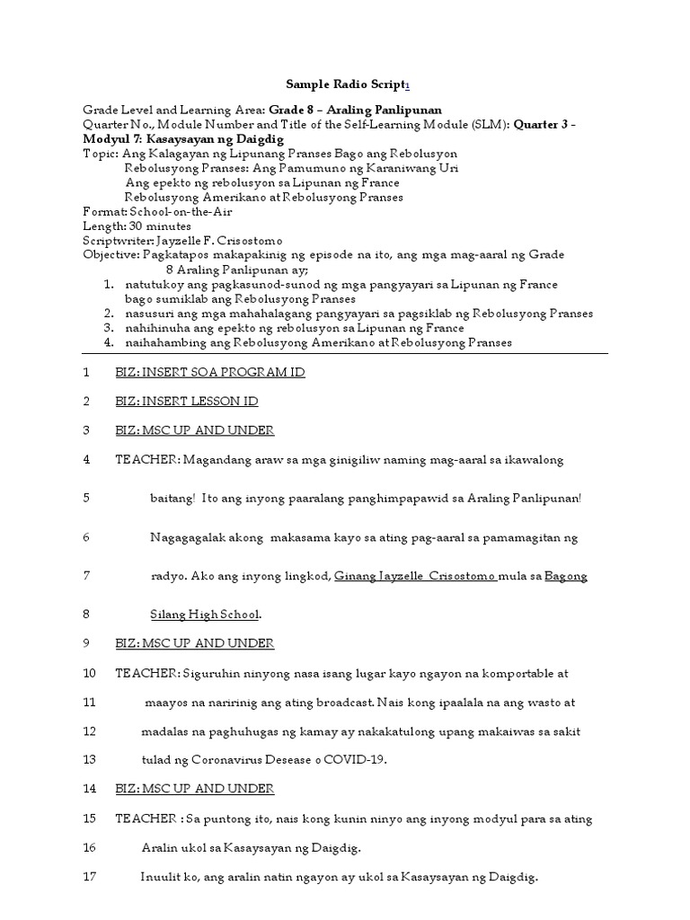 RBI - AP 8 - Q3 - MODULE 7-Week 7 - Radio Script | PDF