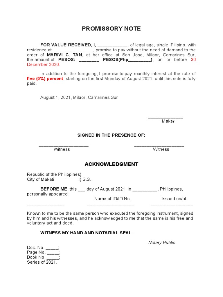Promissory Note Template Philippines | PDF