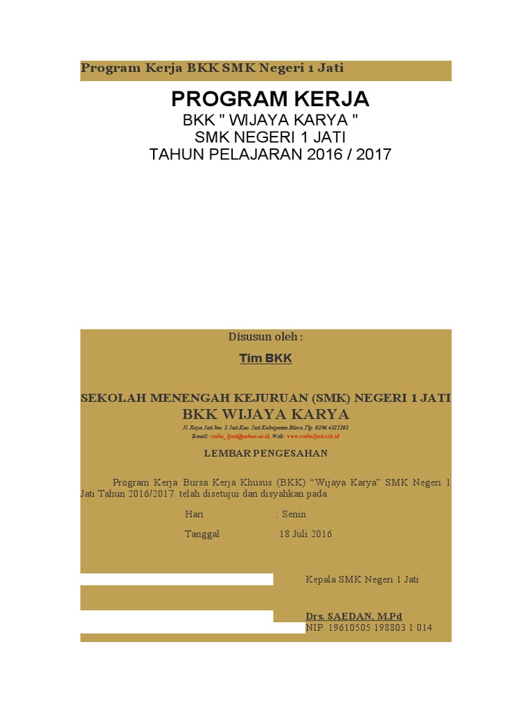 Program Kerja BKK SMK Negeri 1 Jati | PDF