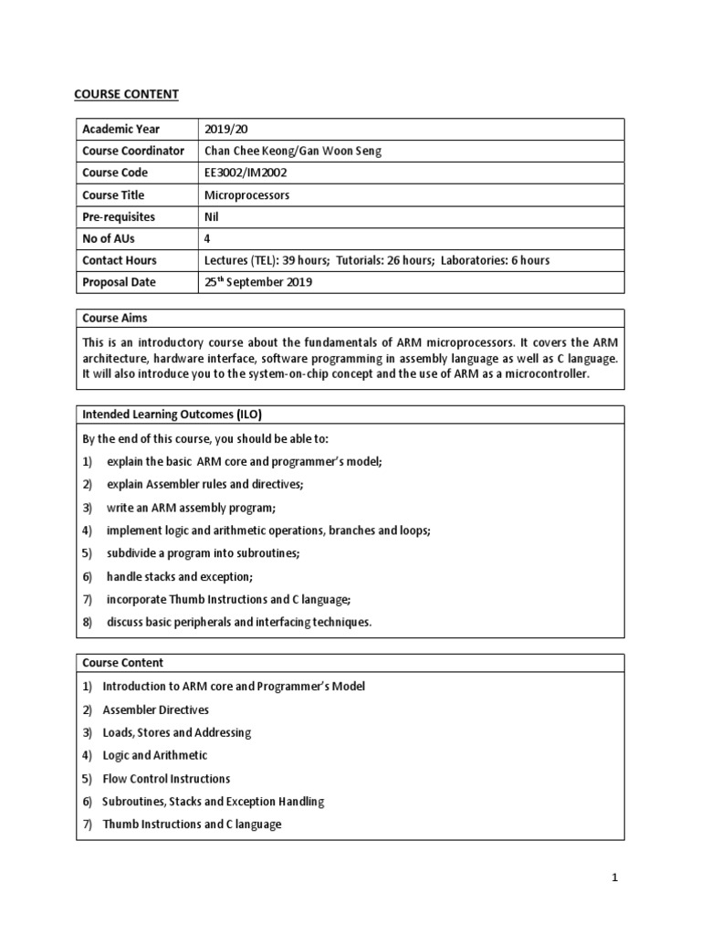 EE3002 IM2002 Microprocessors OBTL | PDF | Arm Architecture | Assembly Language